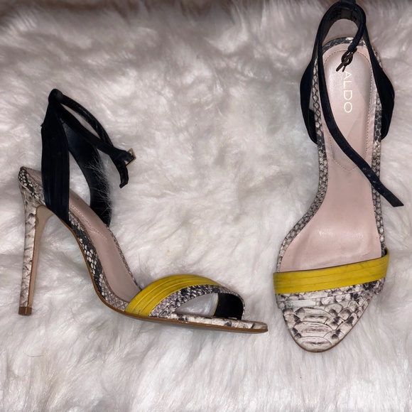 Aldo | Shoes | Aldo Heels Yellow Black And Snakeskin Color | Poshmark